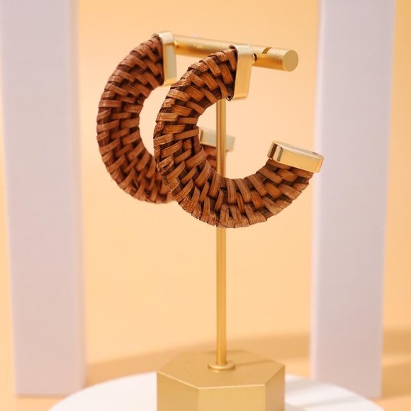 Anthropologie | Jewelry | New Abena Brown Braided Rattan And Gold Large ...